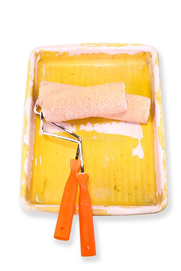 Used Paint Roller and Pail, Isolated Stock Photo - Image of pail ...