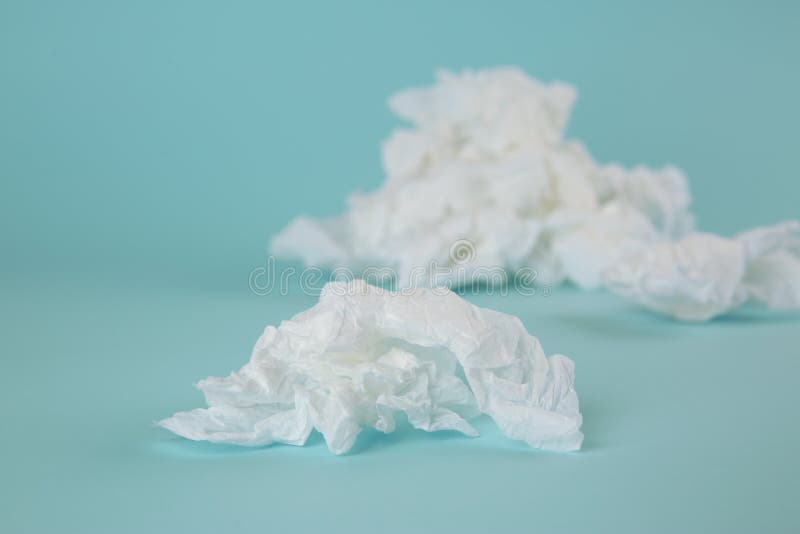 Used Paper Tissues on Blue Background, Closeup Stock Photo - Image of ...