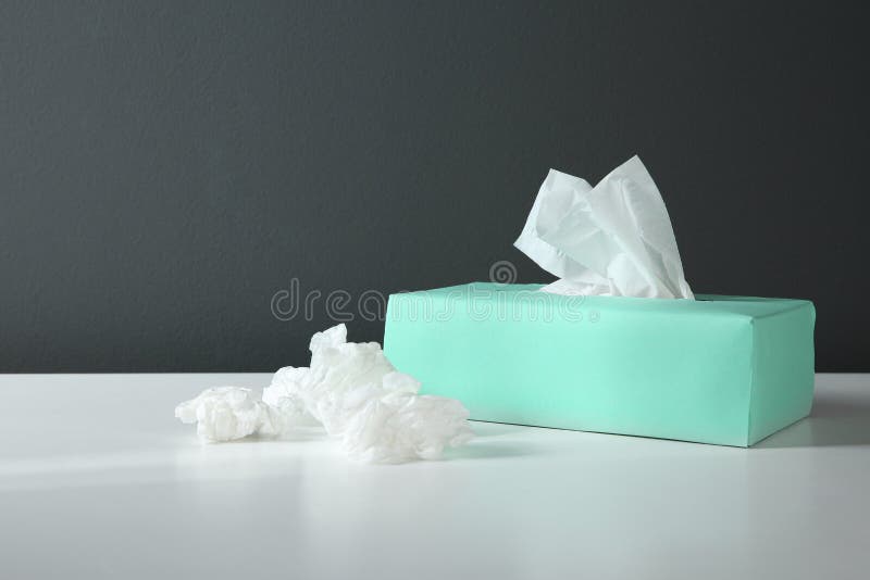 Used Paper Tissues and Box on Table Stock Photo - Image of disposable ...