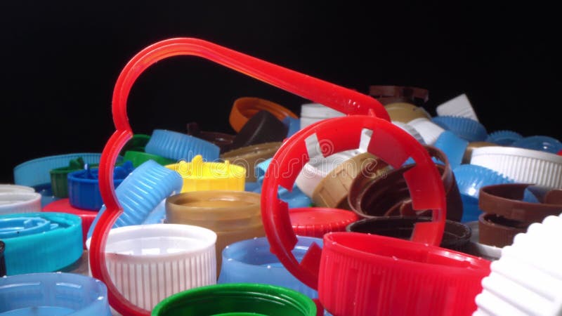 Used Plastic Bottle Caps and Lids Recycle. Environmental Pollution ...