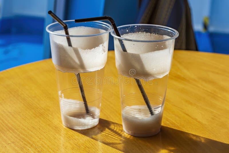 Two Empty Used Plastic Cups with Straws Stock Photo - Image of closeup ...