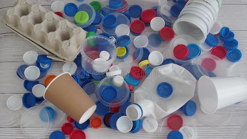 Used Plastic Drink Bottle Caps and Lids Sorting for Recycling ...