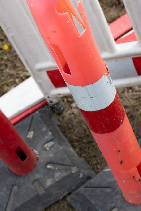 Used Plastic Roadwork Markers at Fiber Connection Digging Site Stock ...