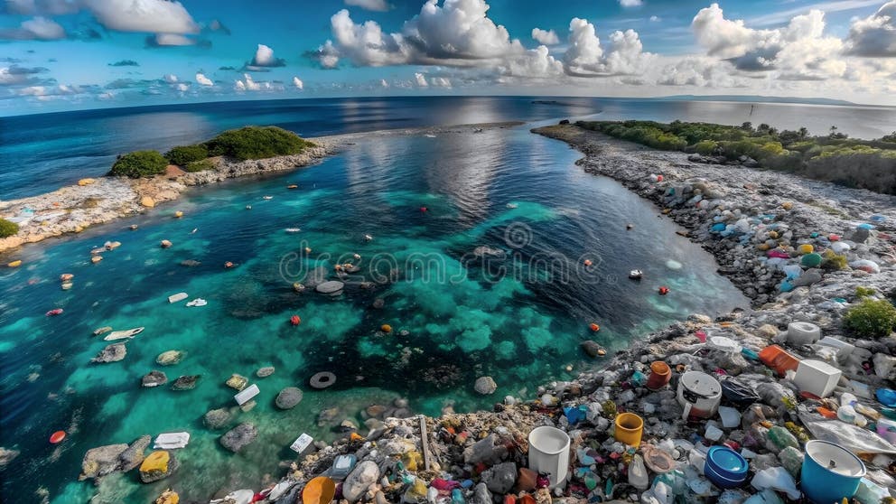 Plastic Waste Scattered Along Ocean Shore Highlighting Severe Pollution ...