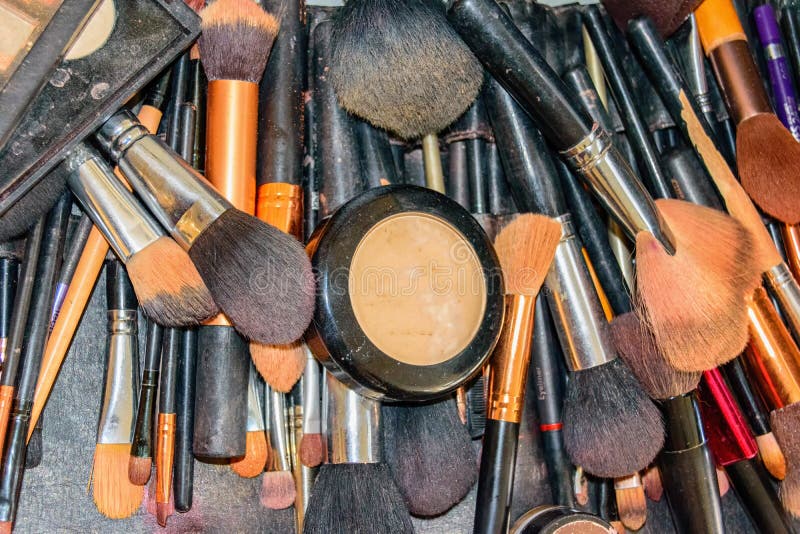 Used Professional Makeup Brushes Stock Photo - Image of colorful ...