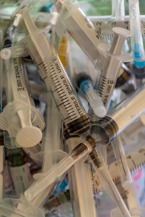 Used Syringes with Needles Vaccination Stock Photo - Image of ...