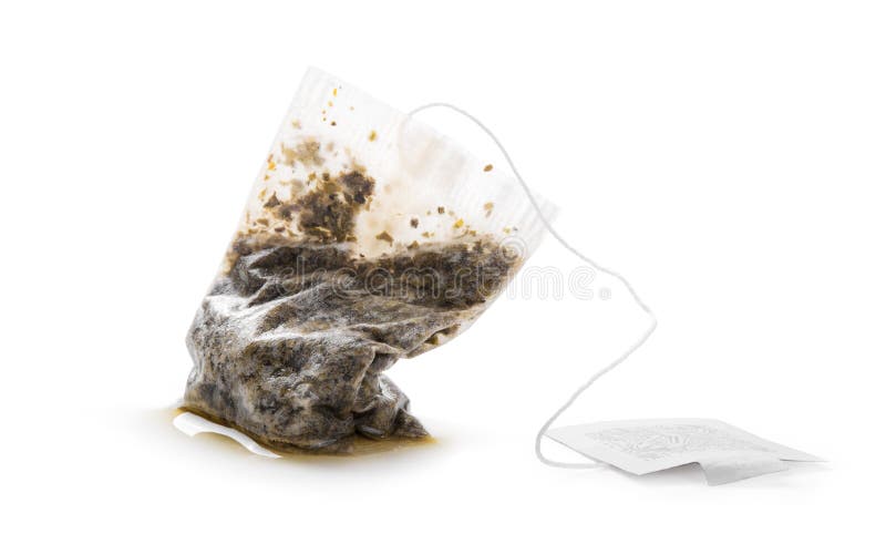Used Tea Bag Isolated on White Background. Stock Image - Image of ...
