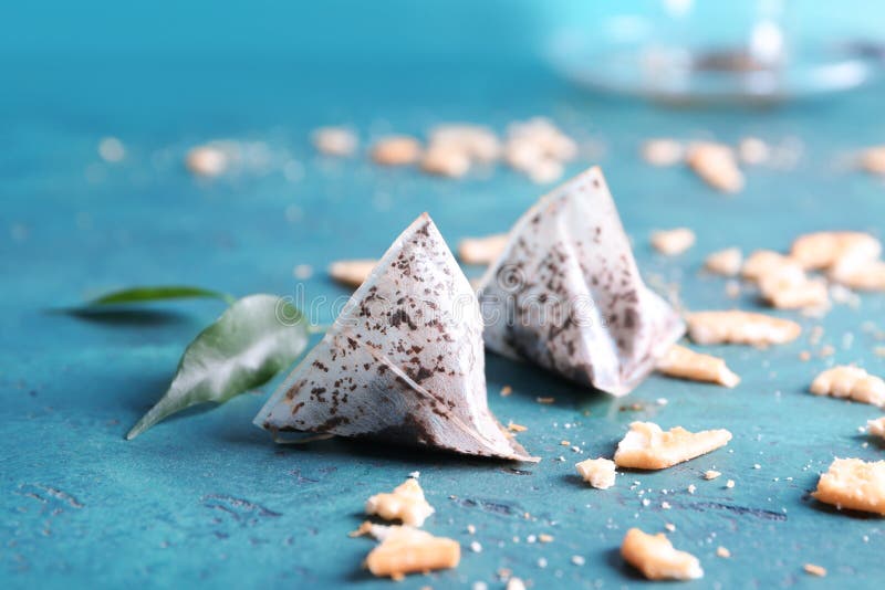 Used Tea Bags and Cookie Crumbles on Table Stock Image - Image of ...