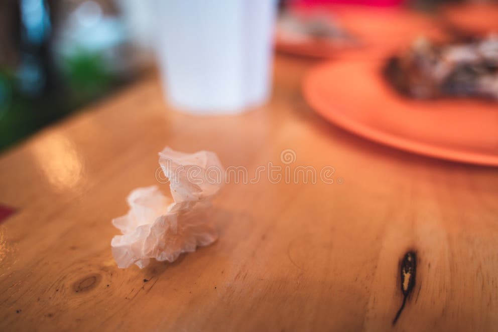 Used Tissue on the Food Table with Blur Background Stock Photo - Image ...