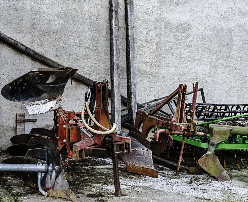 Used Tractor Tools for Plowing Field Stock Photo - Image of sharp ...