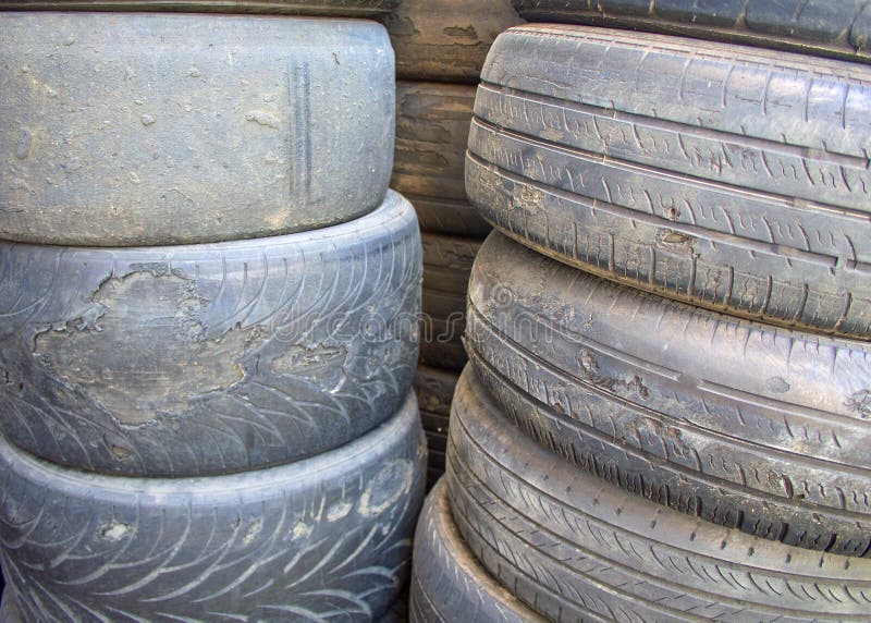 Used Up Car Tyres with Badly Worn Threads Close Up Stock Image - Image ...