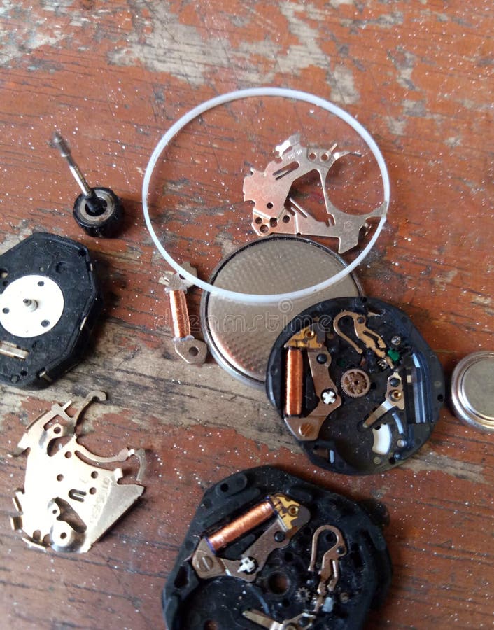Used Watch Machine Components on a Wooden Table Stock Image - Image of ...