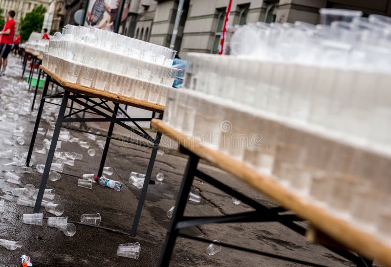 Used Water Cups during the Marathon Stock Photo - Image of lifestyle ...