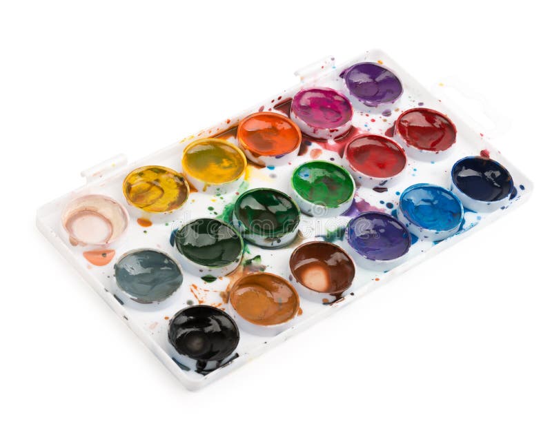 Used Watercolor Paints in Palette Isolated on Stock Image - Image of ...