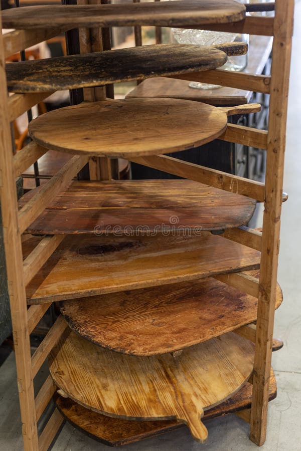 Used Wooden Food Cutting Boards Placed in a Wooden Rack Stock Photo ...