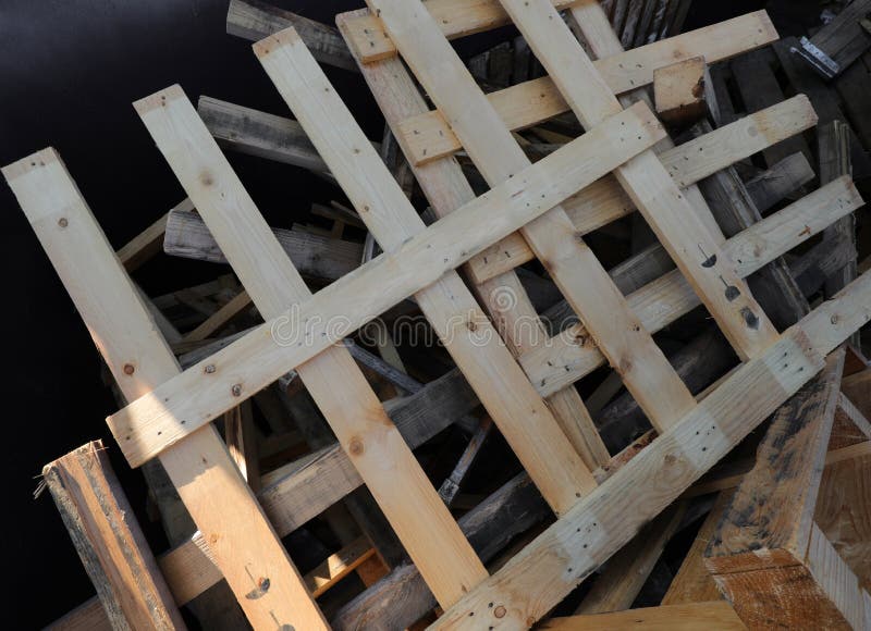 Used Wooden Pallets Inside the Recycling Container of Used Mater Stock ...