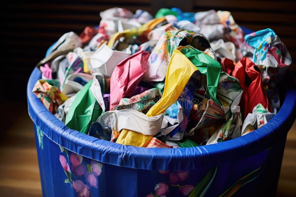 Used Wrapping Paper in a Recycling Bin Stock Illustration ...