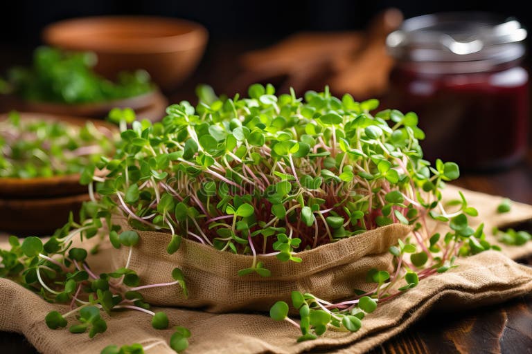 Useful Microgreens on the Table in the Kitchen. Stock Image - Image of ...
