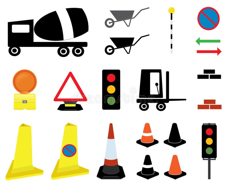 20 Road Works Icons and Signs Stock Illustration - Illustration of ...