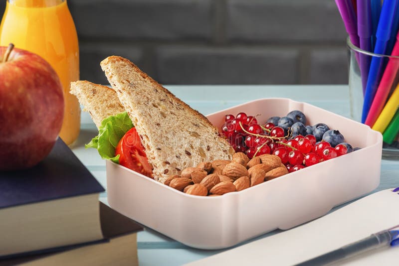 Useful Snack for Students and Schoolchildren. Lunch Box with Berries ...