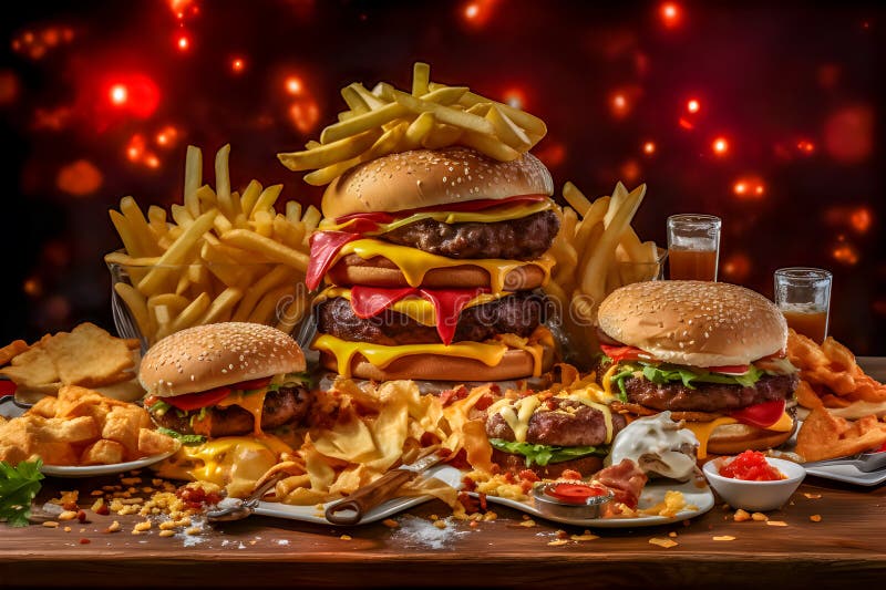 Useless Junk Food Piled Up on the Table. Created Using Generative AI ...