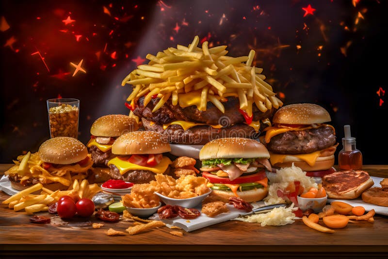 Useless Junk Food Piled Up on the Table. Created Using Generative AI ...