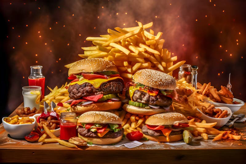 Useless Junk Food Piled Up on the Table. Created Using Generative AI ...