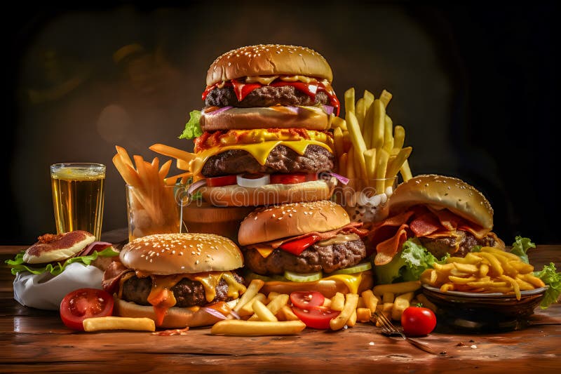 Useless Junk Food Piled Up on the Table. Created Using Generative AI ...