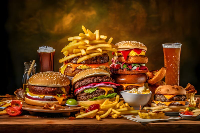 Useless Junk Food Piled Up on the Table. Created Using Generative AI ...