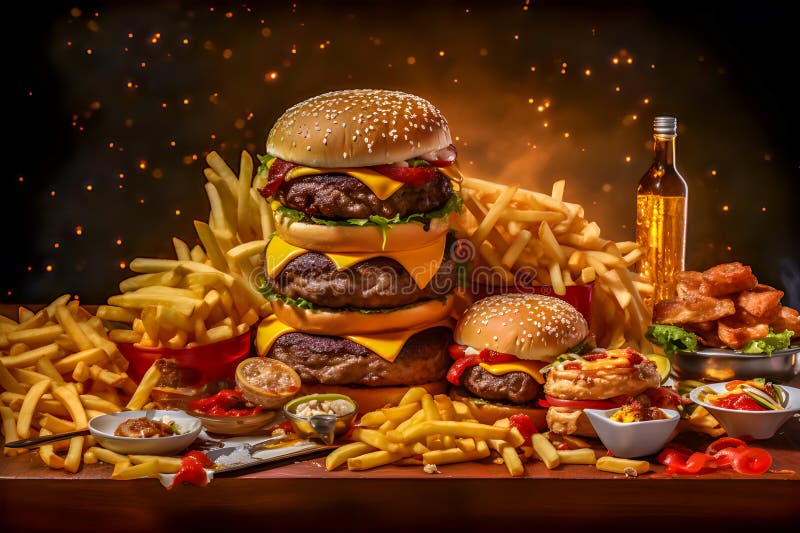 Useless Junk Food Piled Up on the Table. Created Using Generative AI ...