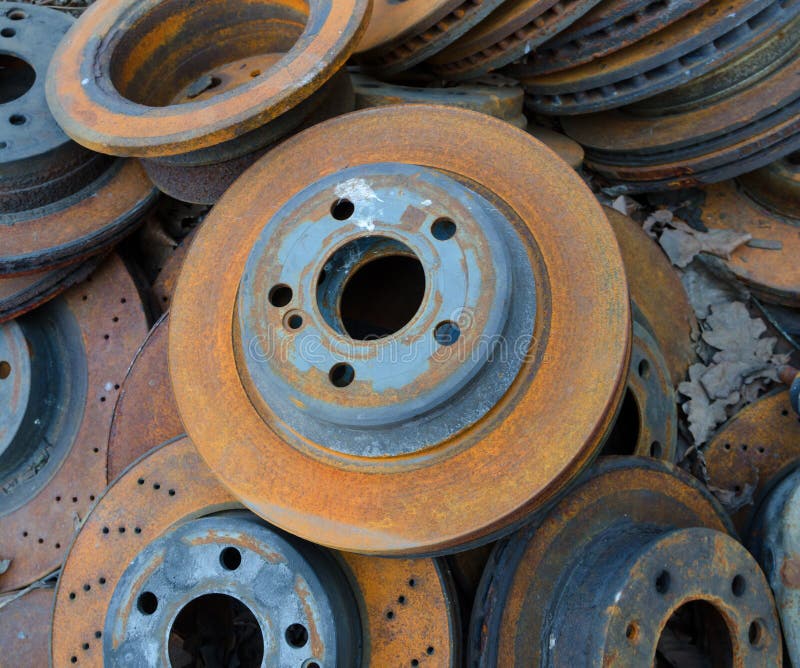 Useless, rusty brake discs stock photo. Image of corroded - 69327748