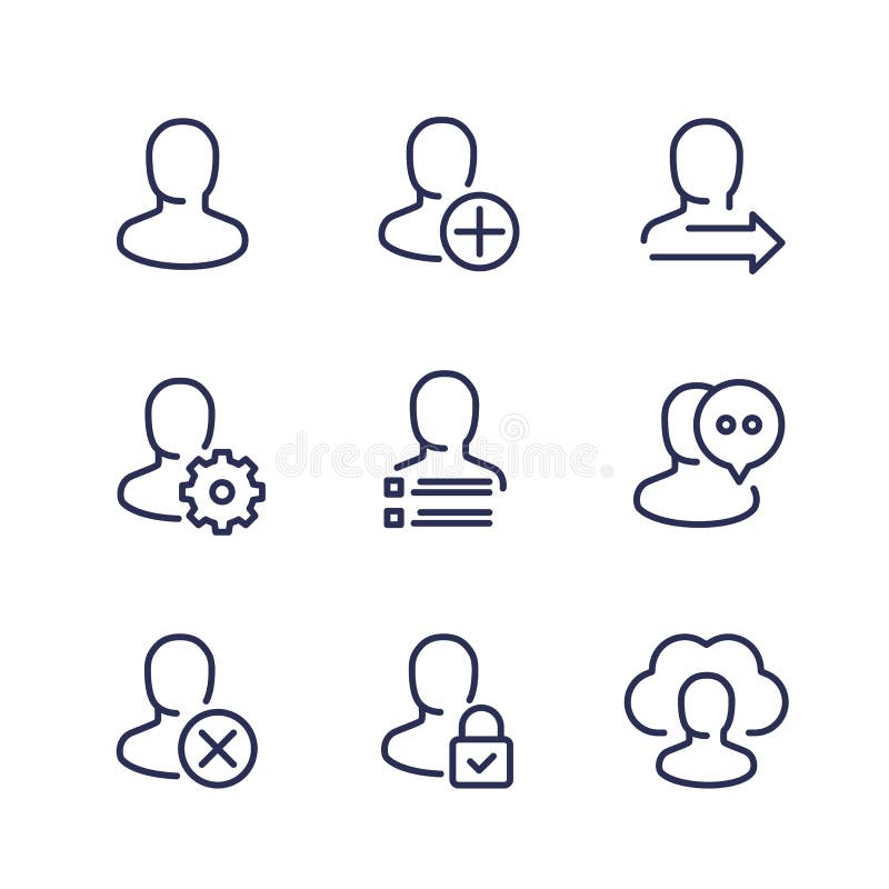 User, Account and Profile Settings Line Icons Stock Vector ...
