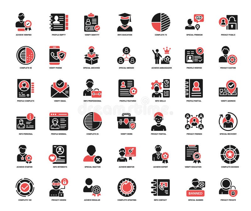 User Account Profile Status Red Black Icon Set, Minimal Personal ...
