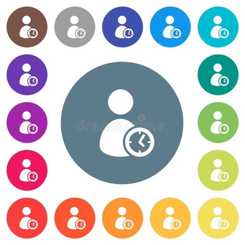 User Account Time Flat White Icons on Round Color Backgrounds Stock Vector - Illustration of ...