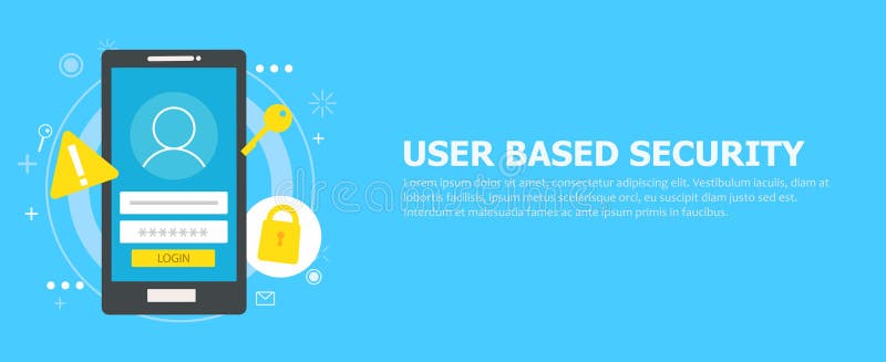 User Based Security Banner. Phone with Login Box, Key, Lock Stock ...