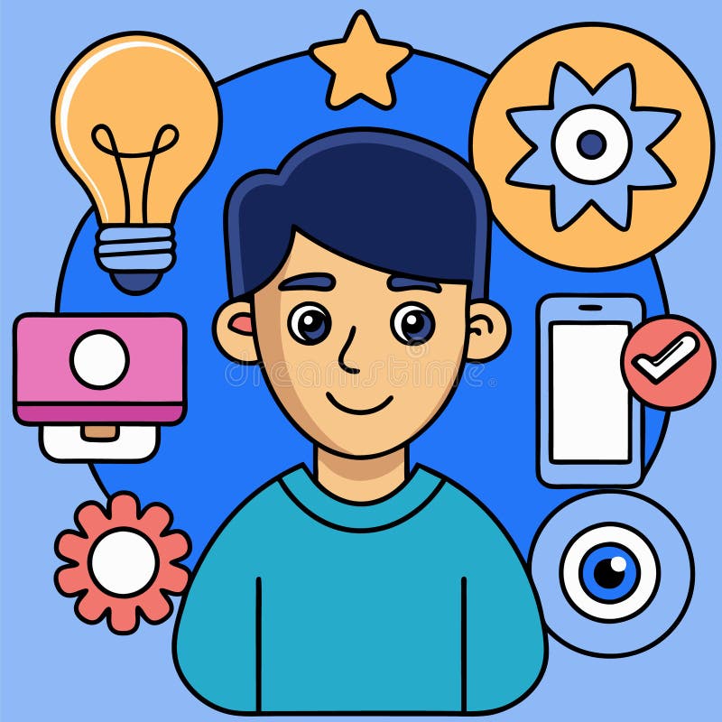 User Being Inspired by the Possibilities of an App. Cartoon Style Stock ...