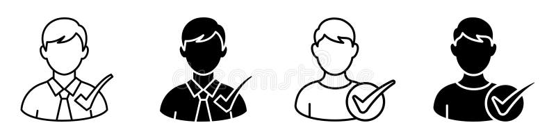 User Check Icons Versions Set in Black Flat and Line Style Stock Vector ...