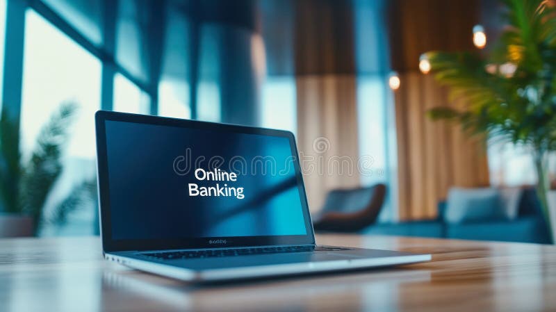 Exploring Online Banking Tools on a Laptop in a Modern Workspace ...