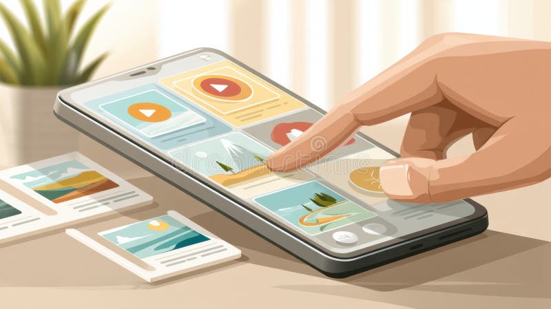 Stylized Smartphone App Interface with User Interaction, Showcasing ...