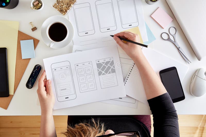 Designer Wireframing a Mobile App Stock Photo - Image of business ...