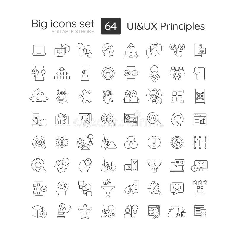 User Experience and Interface Design Principles Linear Big Icons Set ... User Experience and Interface Design Principles Linear Big Icons Set ...