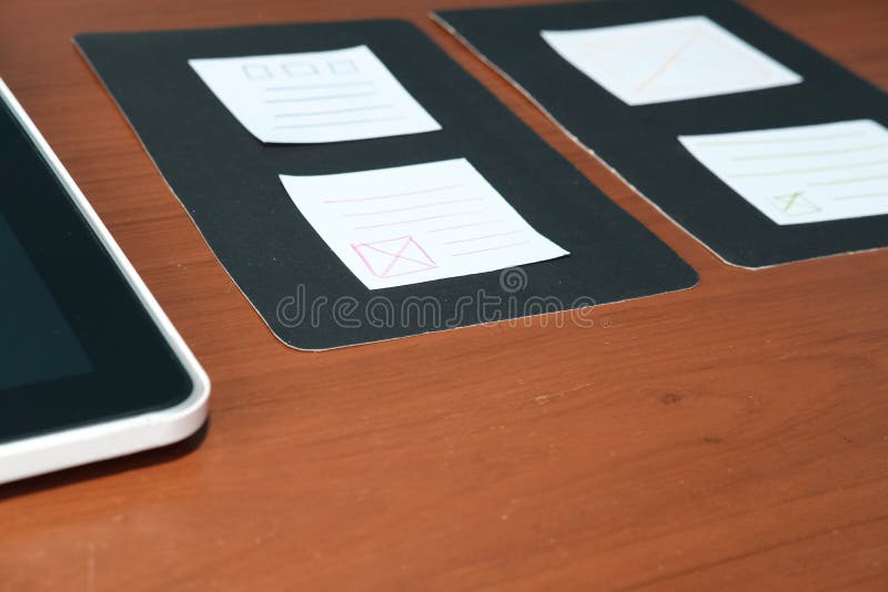 User Experience Workspace. UX Designer Desk with Tablet Layout. Stock ...