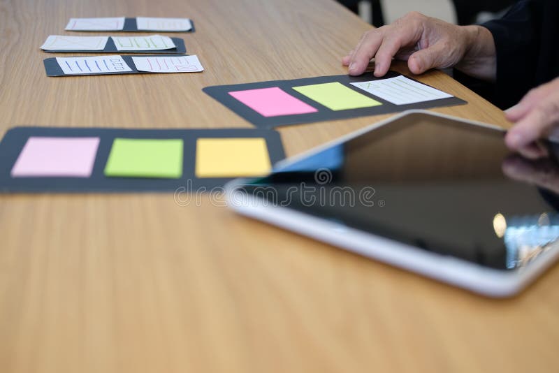 User Experience Workspace. UX Designer Desk with Tablet Layout. Stock ...