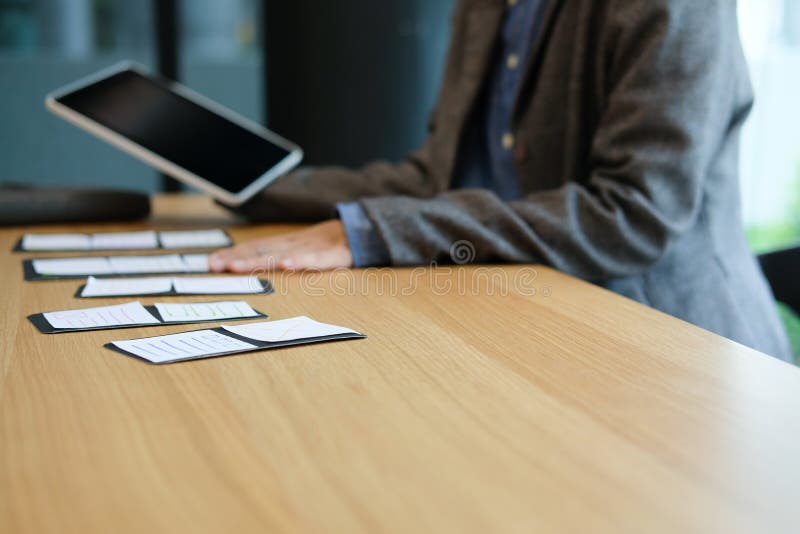 User Experience Workspace. UX Designer Desk with Tablet Layout. Stock ...