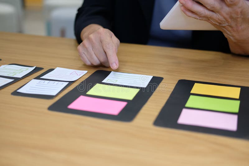 User Experience Workspace. UX Designer Desk with Tablet Layout. Stock ...