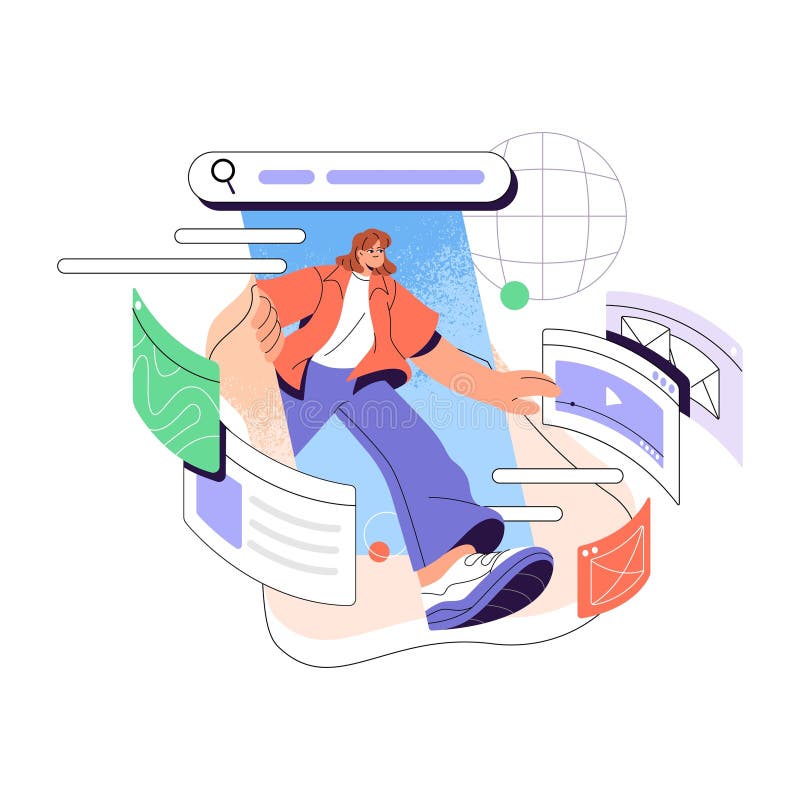 User Explore Information Using Search Bar in Browser. Young Woman ...