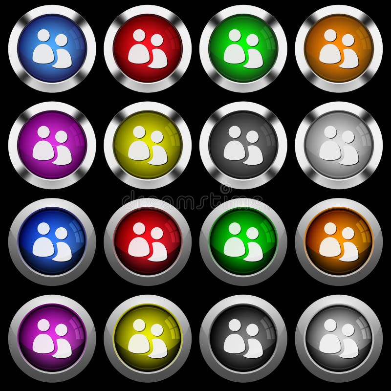 User Group White Icons In Round Glossy Buttons On Black Background ...