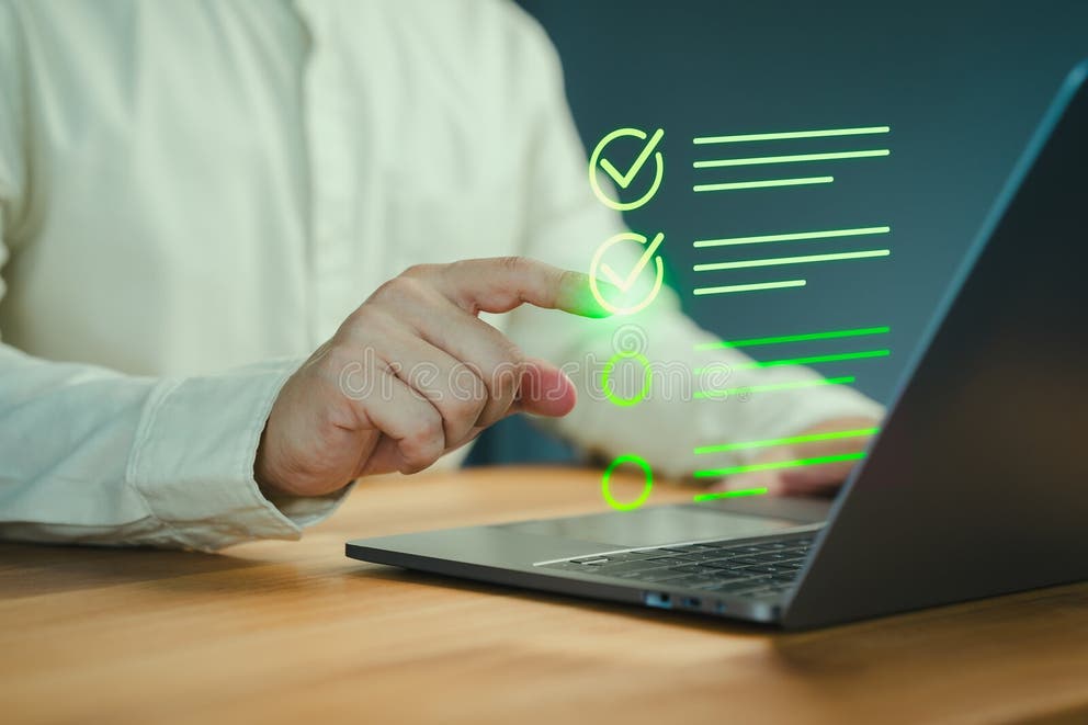 User Hand Pointing at a Virtual Checklist with Completed Tasks on a ...