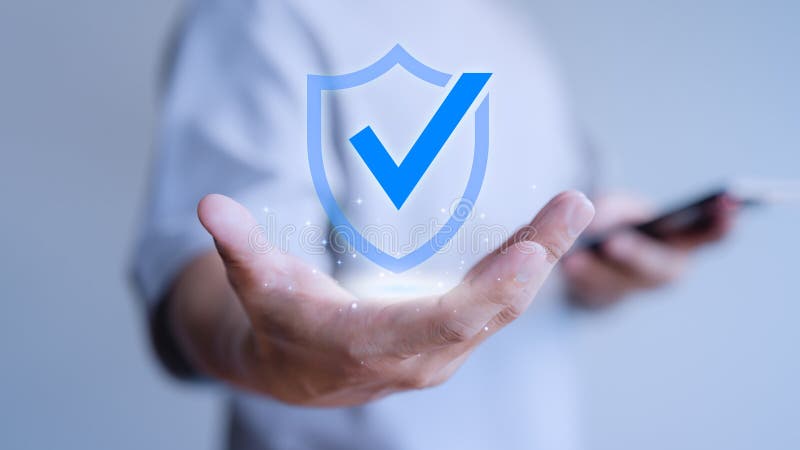 User Hand Show the Warranty Identity Proof Icon for Security Protection ...