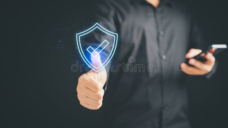 User Hand Touch the Identity Proof Icon for Security Protection System ...